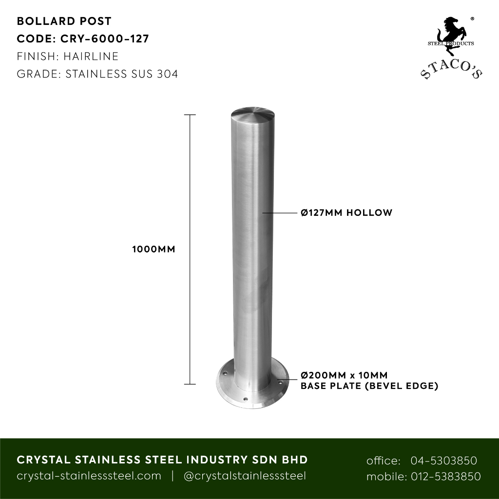 STACOS Stainless Steel 304 Heavy Duty Bollard Post Outdoor Garden ...