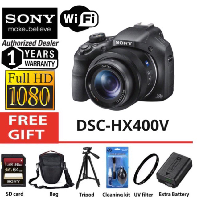 Sony Cybershot DSC-HX400V WiFi NFC Sonnar T Zeiss Lens 24-1200mm 50X ...