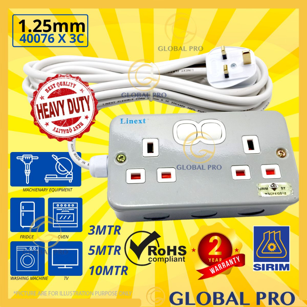 [3M /5M /10M] 2WAY x 13amp Metal Clad Heavy Duty Portable Socket ...