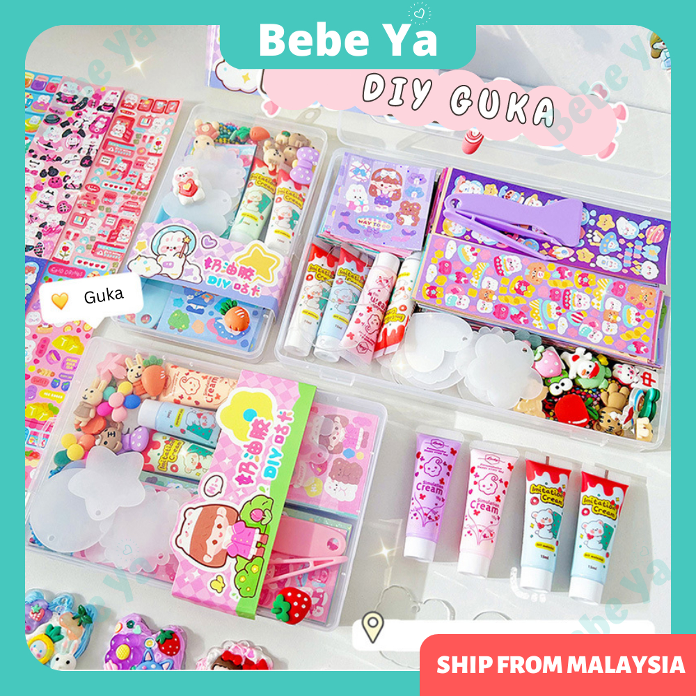 Cute Cream Guka Set Box - DIY Goo Card Keychain Plate Journal Sticker ...