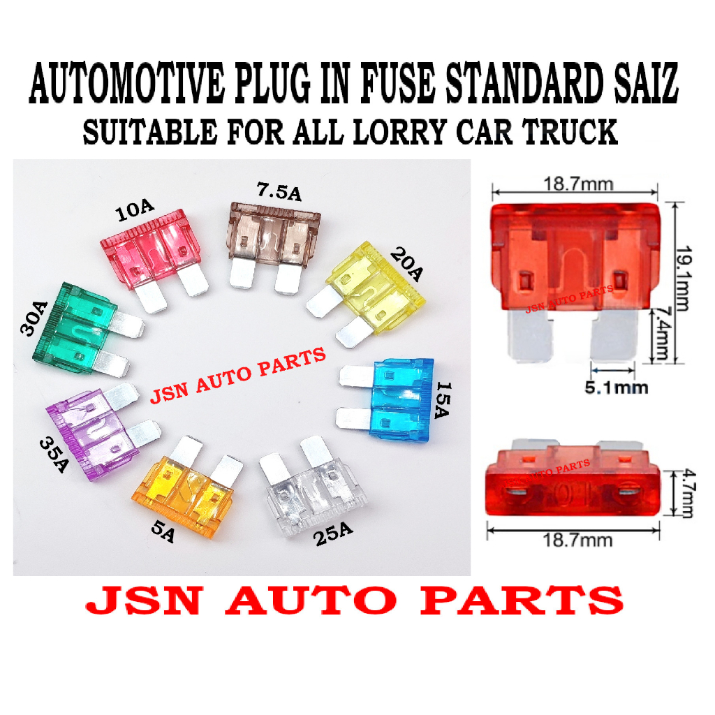 ( 20 BIJI OR 100 BIJI PRICE )PLUG IN FUSE BLADE FUSE STANDARD SUITABLE ...