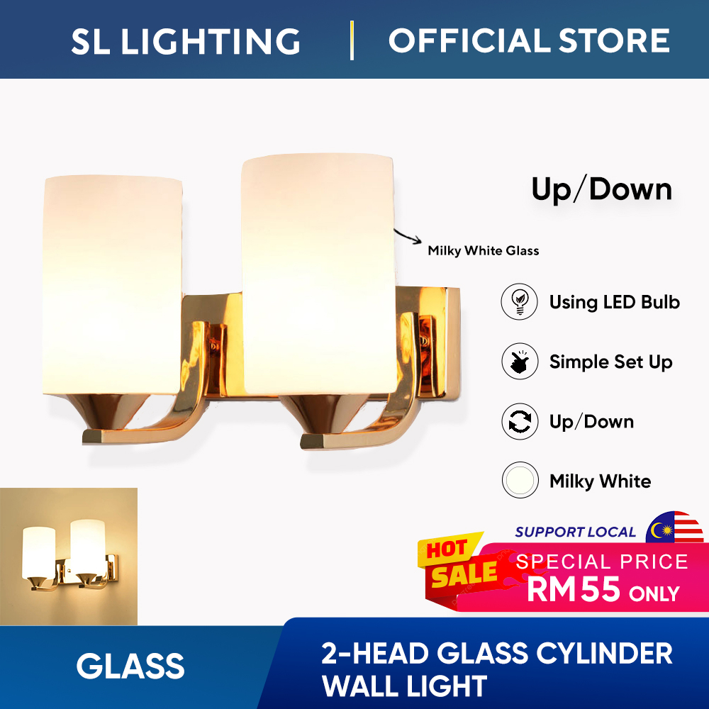 Modern Lampu Dinding Cylinder Glass Wall Light Fixture 2-Head Up/Down ...