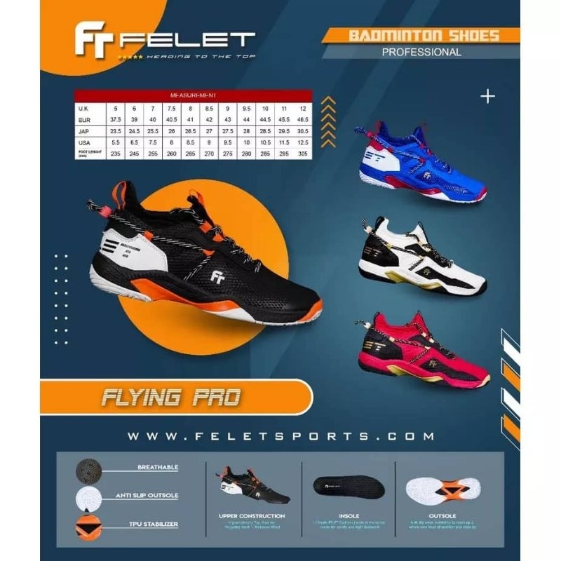 Felet Flying Pro Badminton Shoes Pro Series (100% Original ) | Shopee ...