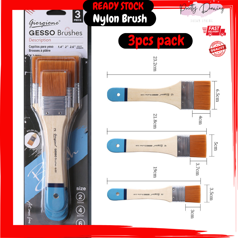 3pcs/Pack Premium Nylon Flat Brush Painting Berus Cat Kayu Wood Acrylic ...