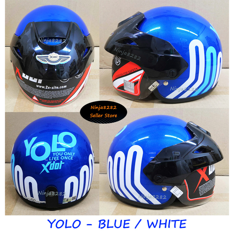 X-dot Xdot G118 Cruiser (YOLO - Blue / White) Half Cut Like Helmet SGV ...