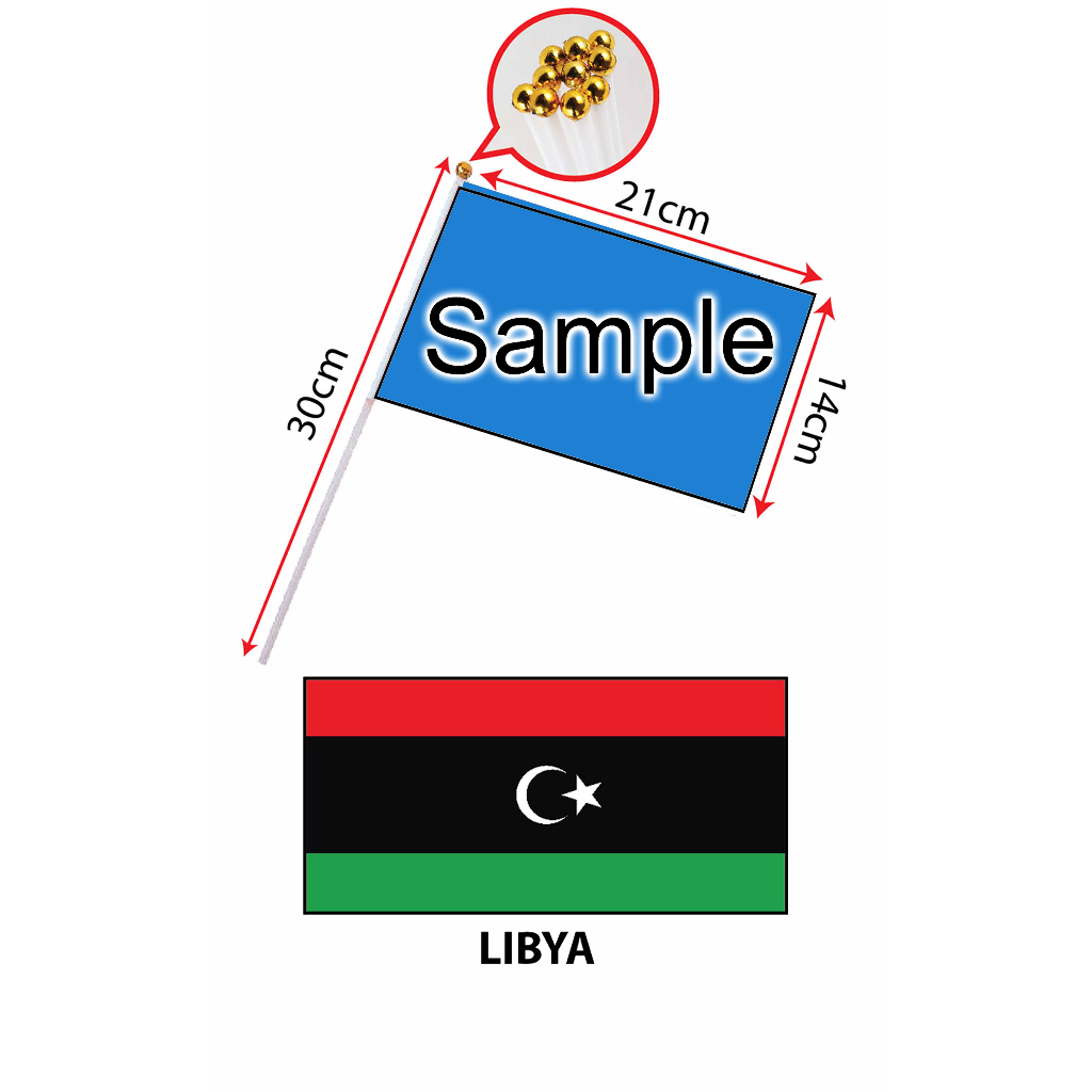 Libya Hand Flag With Stick (14x21cm)/ Bendera Tangan Dunia Libya ...