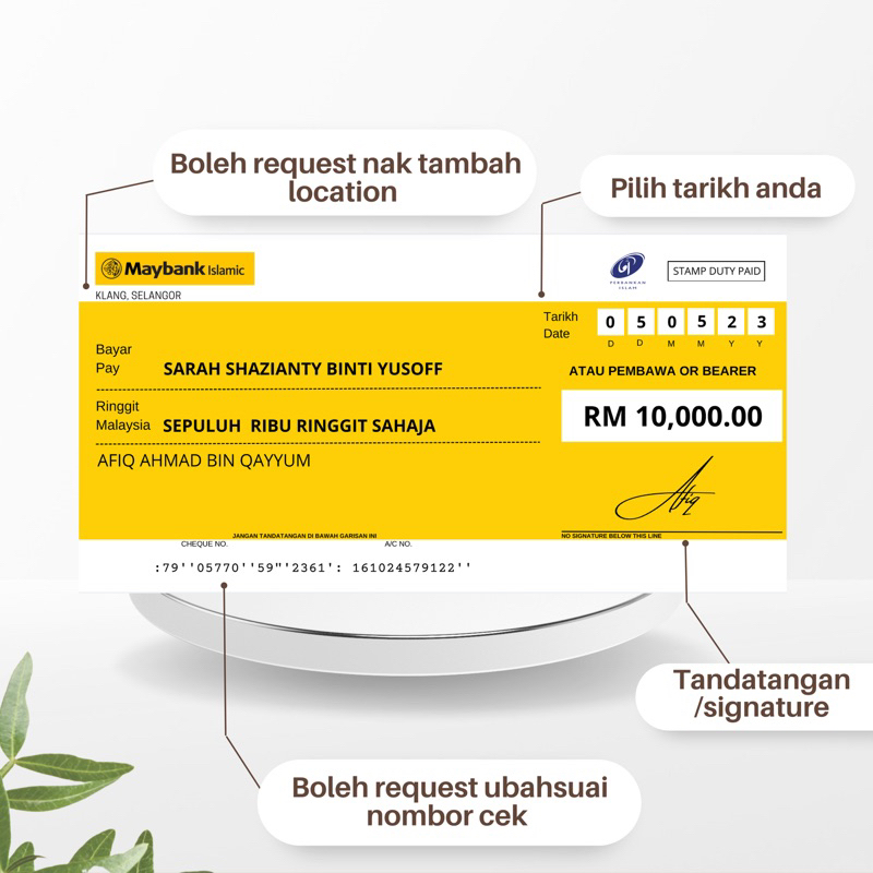 Mock Cheque / MockUp Cheque / Replika Cek SOFTCOPY SAHAJA (PDF & PNG ...