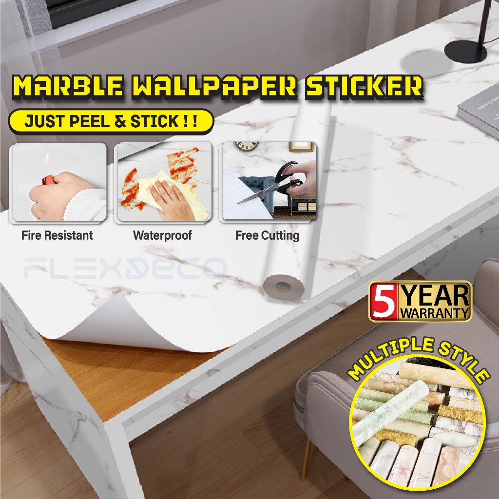 Waterproof Wallpaper Meja Makan Kertas Dinding Self Adhesive Marble ...