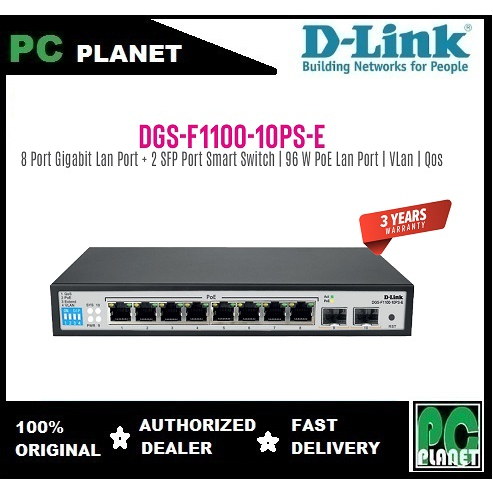 D-Link DGS-F1100-10PSE 8 Port Gigabit ( 8 POE - 96 Watt ) + 2 SFP Port Smart Switch | Shopee ...