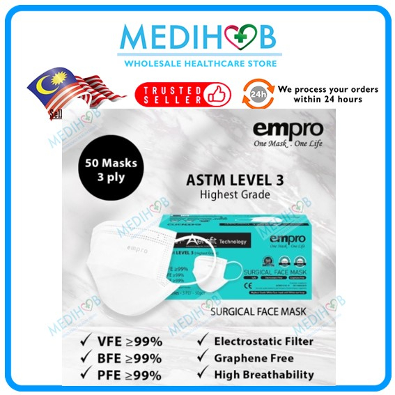 [READY STOCK!] Empro S Series White 3 Ply Surgical Face Mask with White ...
