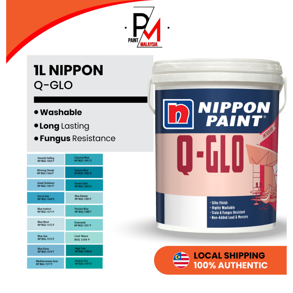 NIPPON PAINT Q-Glo Paint Interior Exterior 1 Liter Wall Paint Interior Exterior Cat Dinding ...