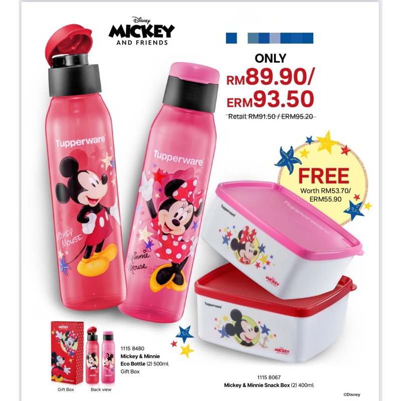 Tupperware Mickey & Minnie Eco Bottle 500ml FREE Snack Box | Shopee ...