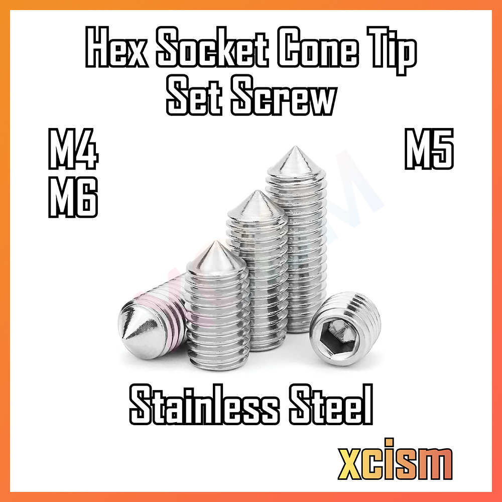 [M4 M5 M6] Hex Socket Cone Tip Headless Grub Screw Allen Key Set Bolt ...