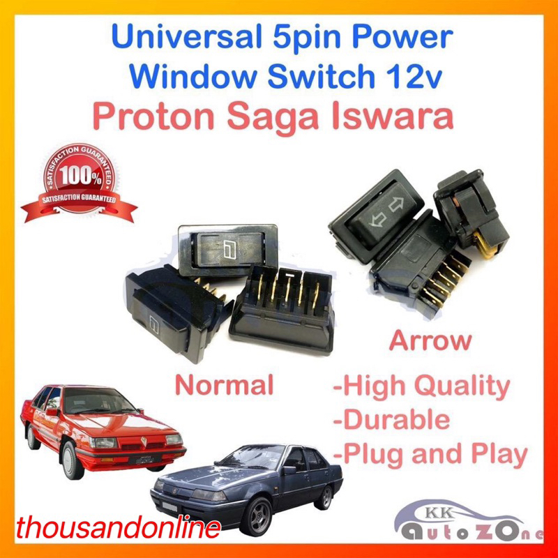 SWITCH POWER WINDOW UNIVERSAL 5PIN 12V PROTON SAGA ISWARA (1 PCS ...