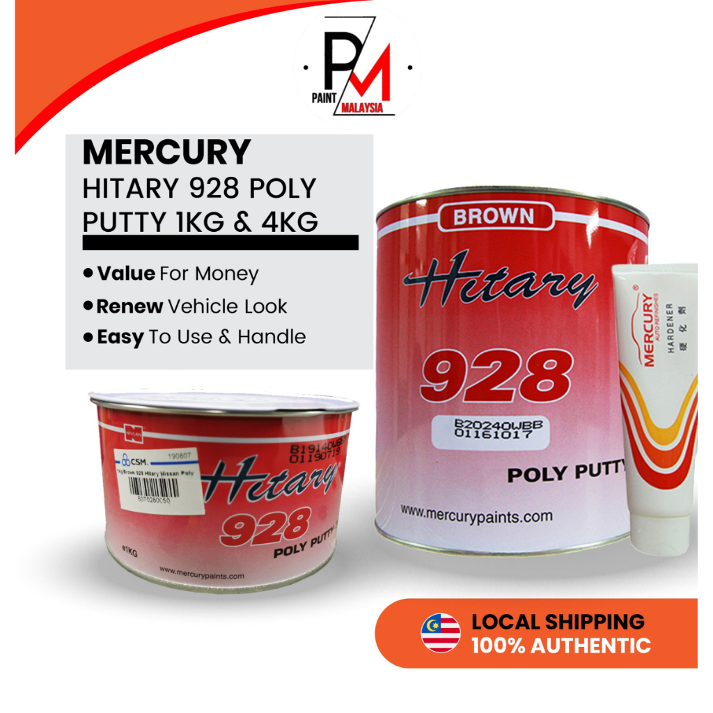 MERCURY Nissan Hitary 928 Poly Car Putty With Hardener 1KG & 4KG Brown ...