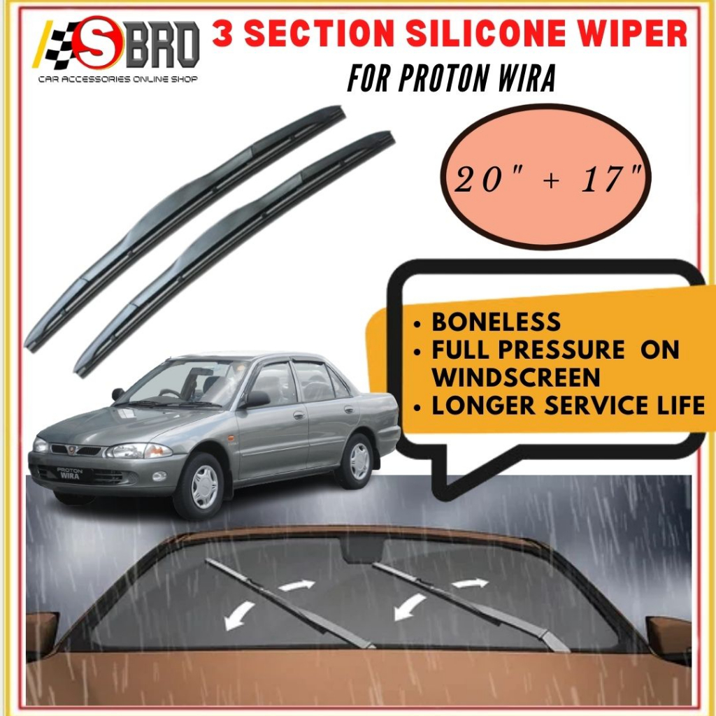 Proton Wira 3 Section Wiper Silicone Wiper Blade Wiper Besi Soft Wiper - 1 Set (20' 17 ...