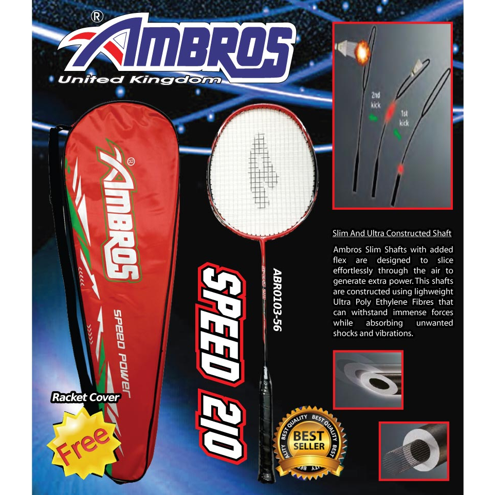 Ambros SPEED 210 Composite Carbon Hybrid Badminton Racket with Full ...