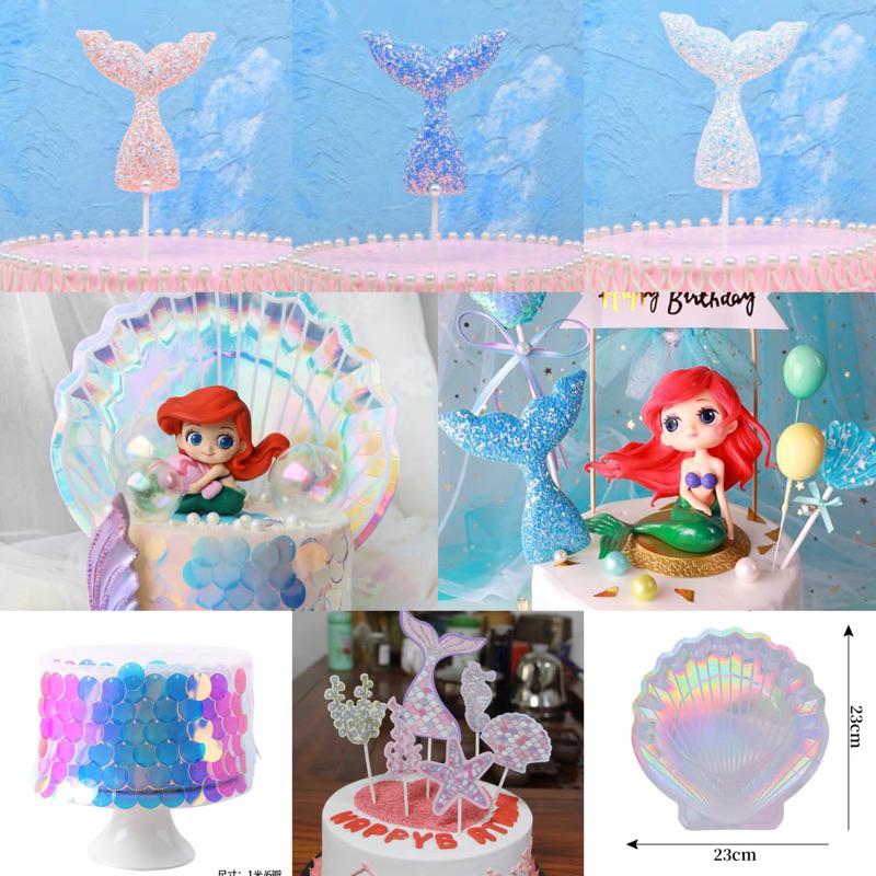 Disney Princess Mermaid Tail Shell Theme Birthday Cake Cupcake Decorations Topper 人鱼公主美人鱼尾贝壳蛋糕烘焙 ...