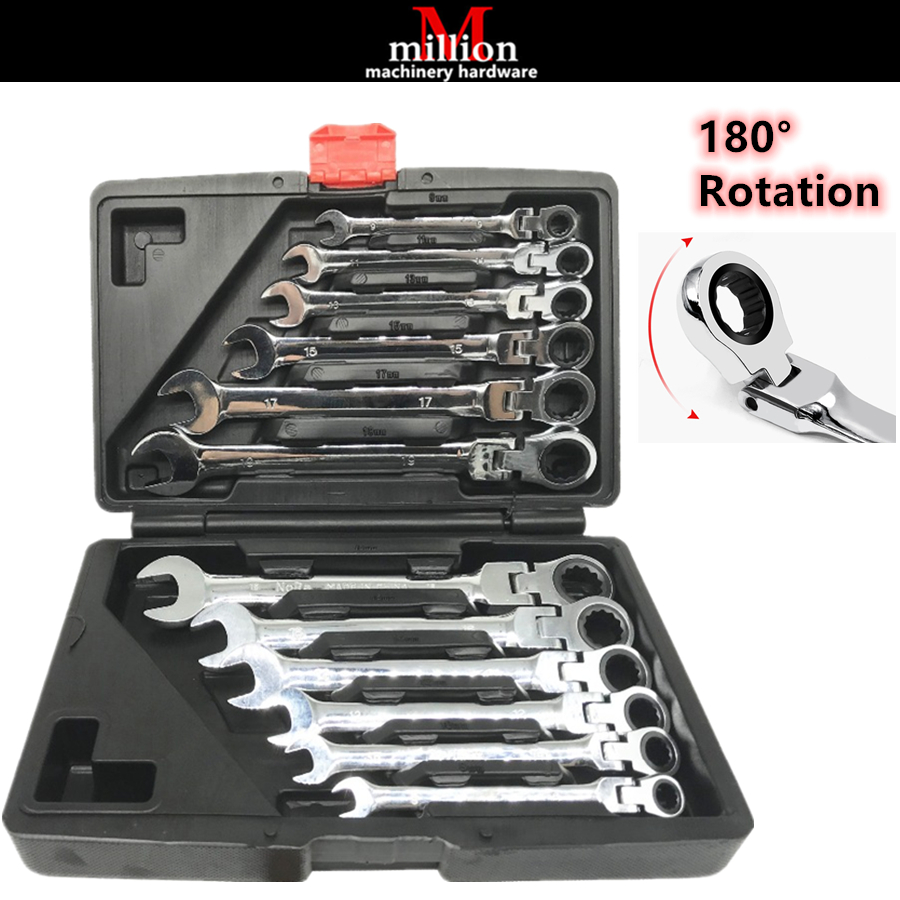 12pcs 8-19mm 72-Tooth Ratchet Geared Flexible Head Gear Wrench Heavy ...