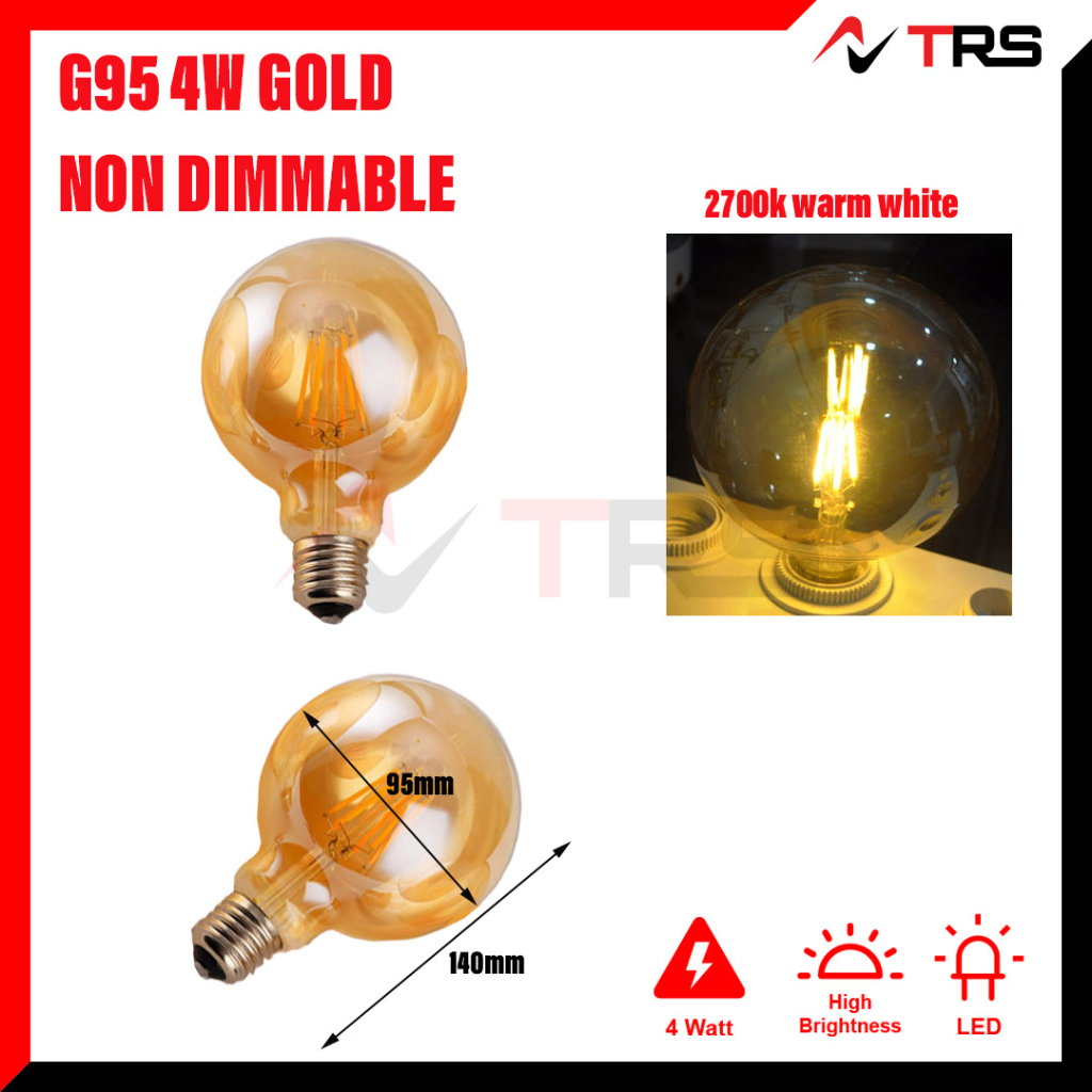 G80 G95 G125 ST64 C35 G45 4W 2700K / 6000K E27 / E14 CLEAR or GOLD LED BULB EDISON | Shopee Malaysia