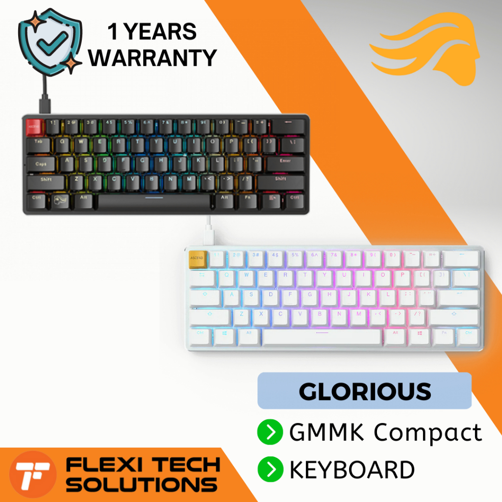 Flexi Tech Glorious Gmmk Compact Size Keyboard Rgb White Ice And Black