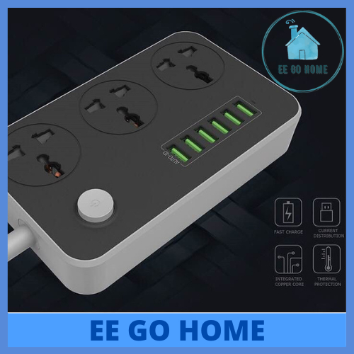 6 USB Port 3 Universal Power Strip Extension Plug Power Socket Electric ...