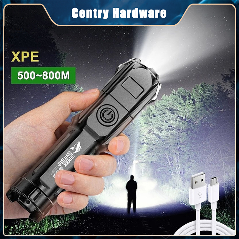 Super Bright ABS Strong Light Focusing LED Flashlight Outdoor Portable Home Rechargeable ...