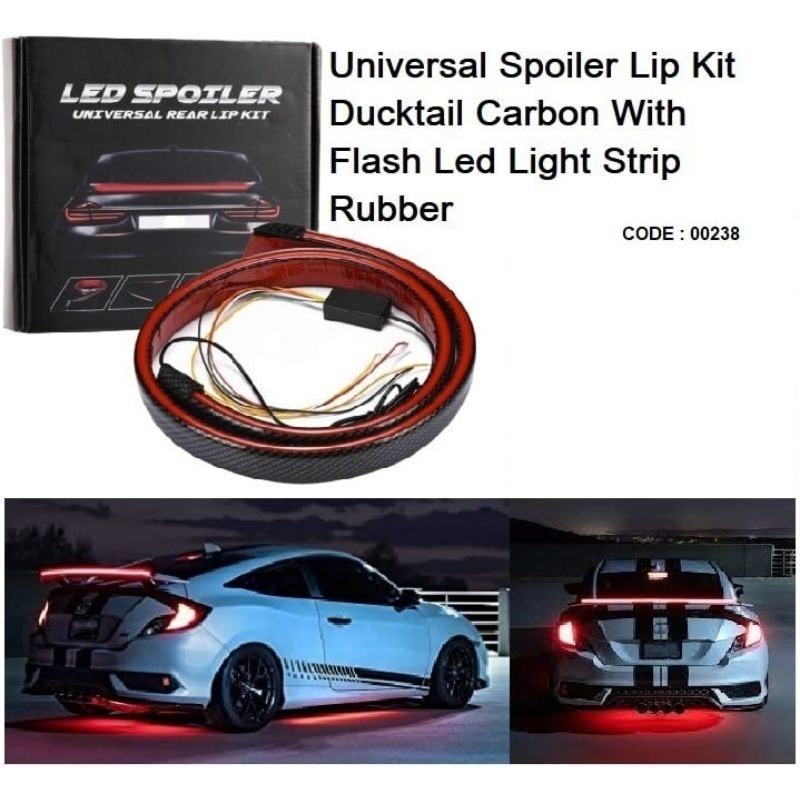 UNIVERSAL SPOLIER LIP KIT DUCKTAIL CARBON WITH FLASH LED LIGHT STRIP ...