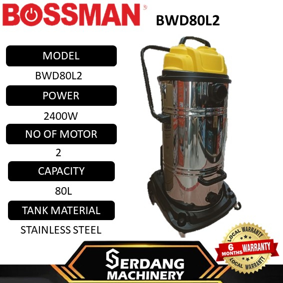 BOSSMAN BWD80L2 80L Industrial Wet & Dry Vacuum Cleaner 2400W c/w ...