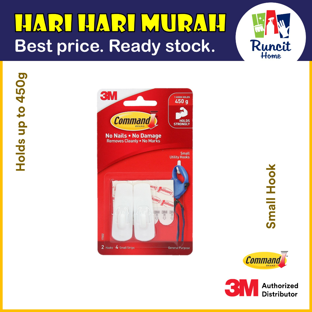 3M Command 17002 ANZ Small Hook Wall / Dinding Cangkuk Kecil (2 Pcs/Pack) | Shopee Malaysia