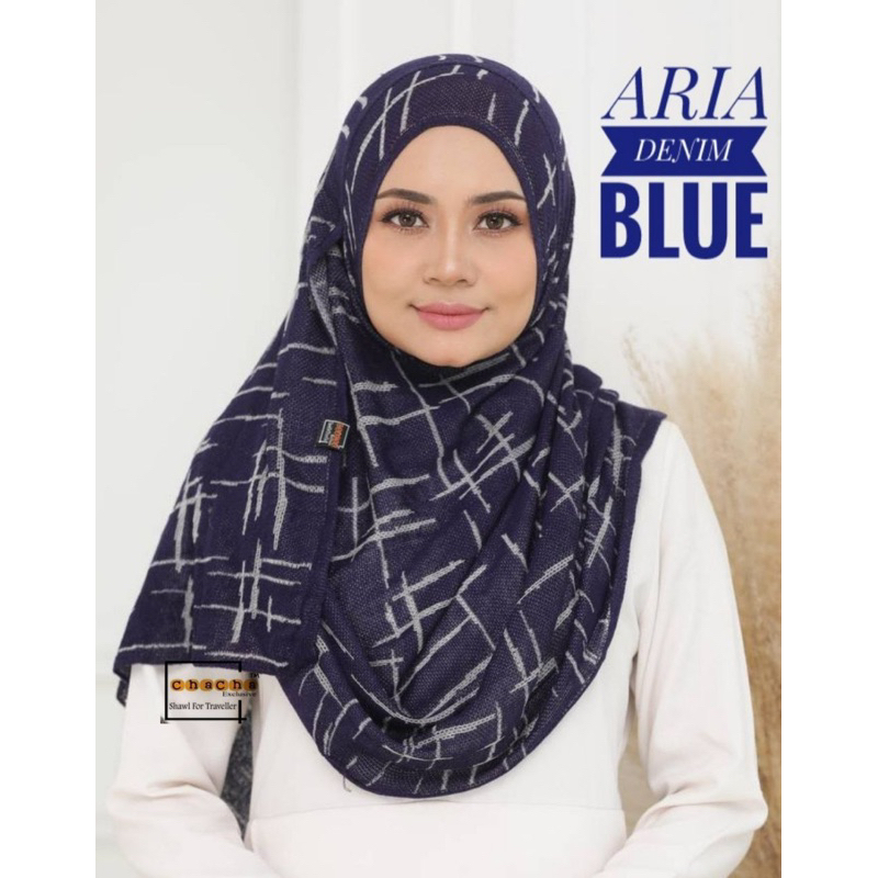 Instant Shawl Knitted ironless Aria Navy Blue | Shopee Malaysia