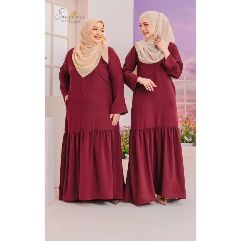 Dress Baju Kurung Plain Kedut Crepe Maroon Ironless Saiz S - 5XL Plus ...