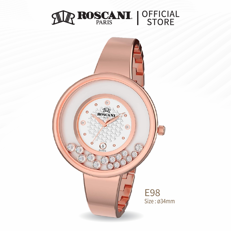 Roscani Selina E98 Rose Gold Bangle Women Watch - Movable Gemstones ...