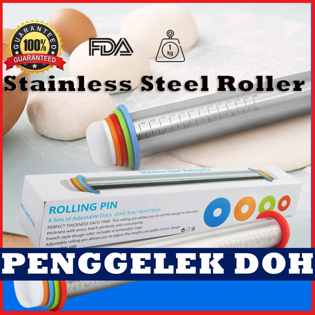 Kitchen Cookie Rolling Pin Dough Rounder Stainless Steel Pengelek Doh ...