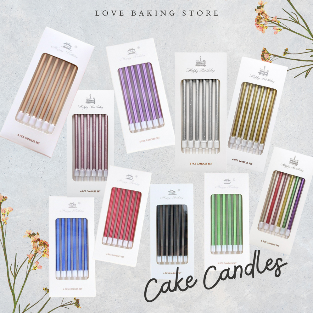 LBS • 6pcs | Happy Birthday Candle Long Candles Silver Gold Candle Cake ...