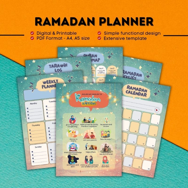 Ramadan Planner Quran Solat Terawih Tracker - Undated Digital Printable ...