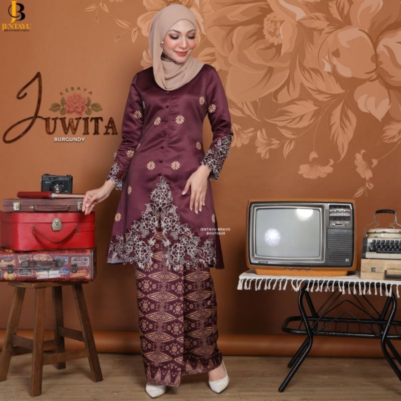 JUWITA KEBAYA LACE SONGKET PRINTED JBE BLACK, WHITE, BURGUNDY, PALE ...