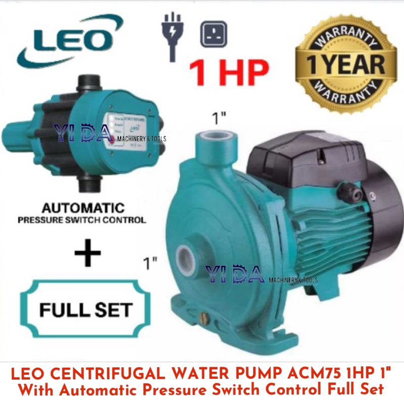 LEO CENTRIFUGAL WATER PUMP ACM75 1HP 1" With Automatic Pressure Switch Control Full Set | Shopee ...