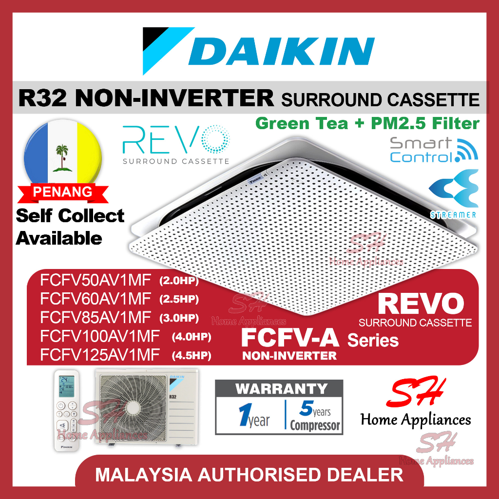 DAIKIN REVO Premium Surround Cassette (FCFV-A) WIFI 2HP /2.5HP /3HP /4HP /4.5HP Non-Inverter Air ...