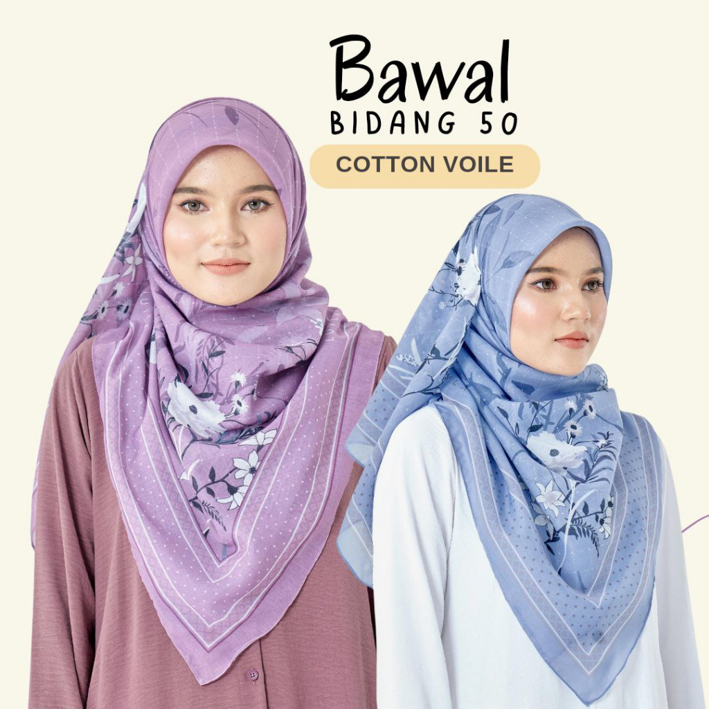 Bidang 50 Tudung Bawal Bercorak Bunga labuh Cotton Voile Mudah Bentuk ...