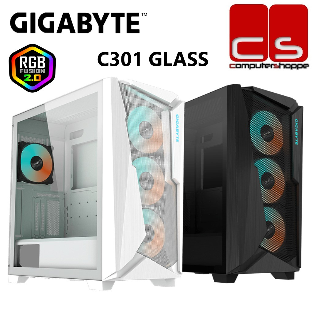 Gigabyte C301 GLASS E-ATX Mid-Tower PC Case with 4 ARGB Fans - Black ...