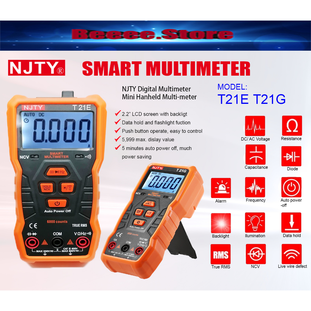NJTY Electrical Multimeter T21E / T21G Intelligent Multimeter Digital ...