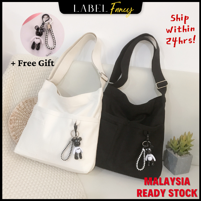 [Ready Stock] Canvas Tote Bag Student Sling Bag Women Shoulder Bag ...