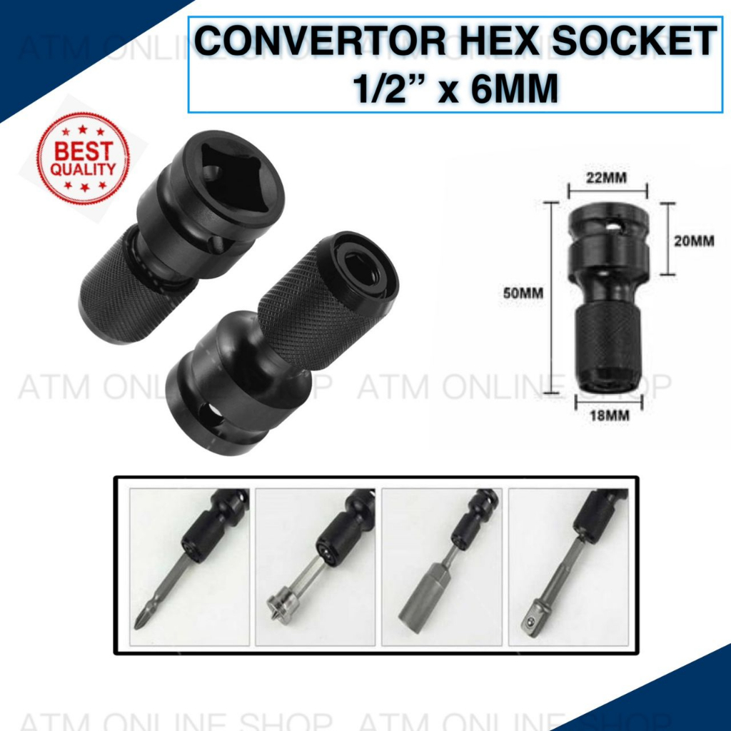 CONVERTOR HEX SOCKET 1/2" X 1/4" / 1/2" SQUARE SOCKET ADAPTER TO 1/4 ...