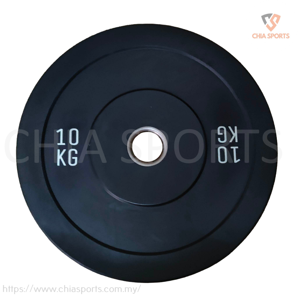 BLACK RUBBER Bumper Plate 10KG 50mm Olympic Weightlifting Bodybuilding ...