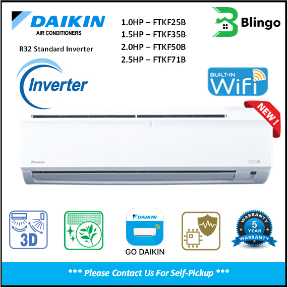 Daikin 1 0hp 2 5hp R32 Standard Inverter Air Conditioner Ftkf25 35 50