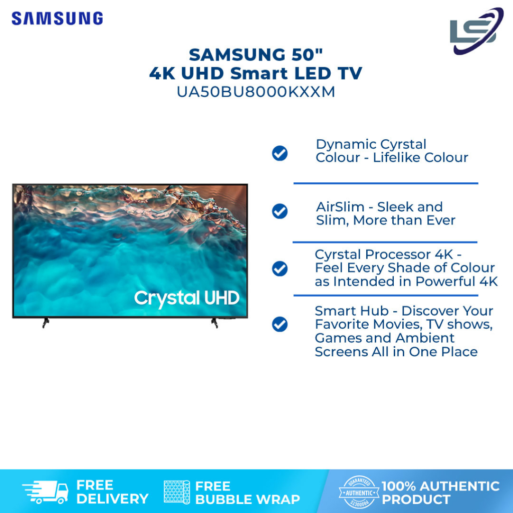 SAMSUNG 50" 4K UHD Smart LED TV UA50BU8000KXXM | Netflix | YouTube ...