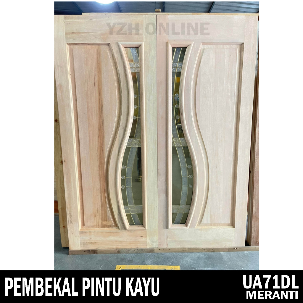 Pintu Utama Cermin Depan Rumah Full Original Natural Solid Wooden Door ...