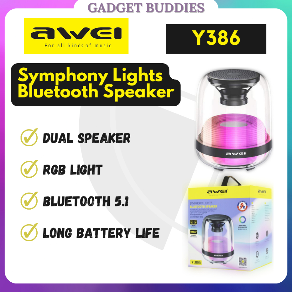Awei Y386 Symphony Light Bluetooth Speaker | RGB Light | Dual Speaker | Wireless Compact Speaker ...