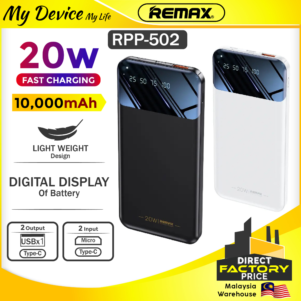 Original REMAX RPP-502 20W+18W PD+QC 10000mAh Portable Powerbank Fast Charging Powerbank Nipis ...